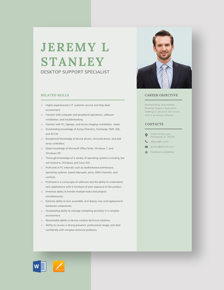Desktop Support Engineer Resume Template Word DOC Apple MAC 