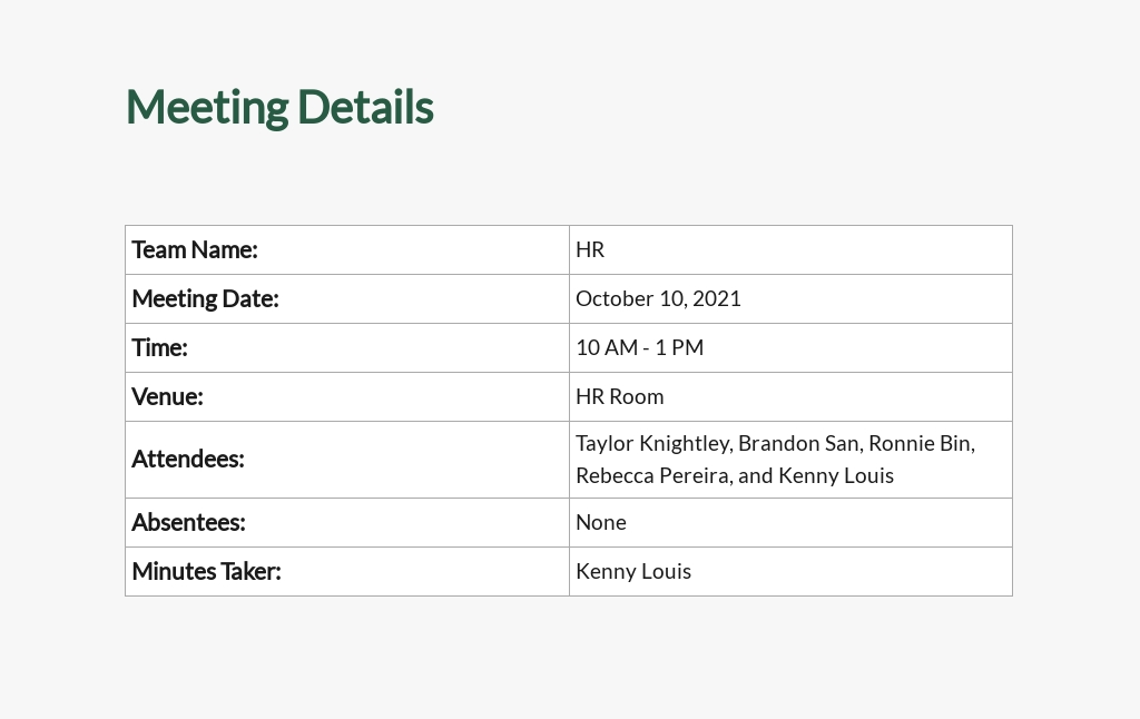 Simple Meeting Minutes Template in Google Docs, Word, Apple Pages, PDF ...