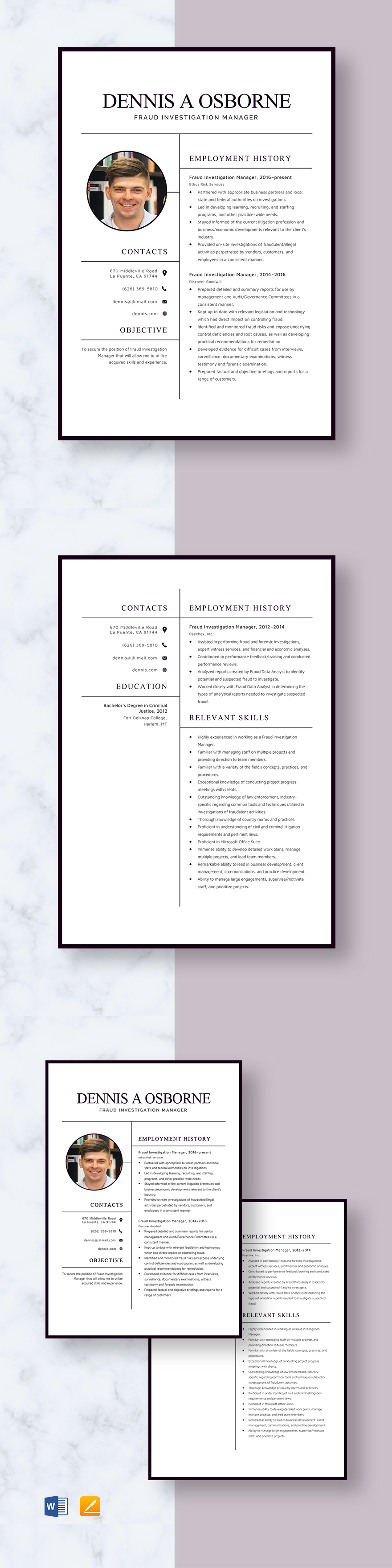 Free Fraud Investigation Manager Resume Template - Word, Apple Pages ...