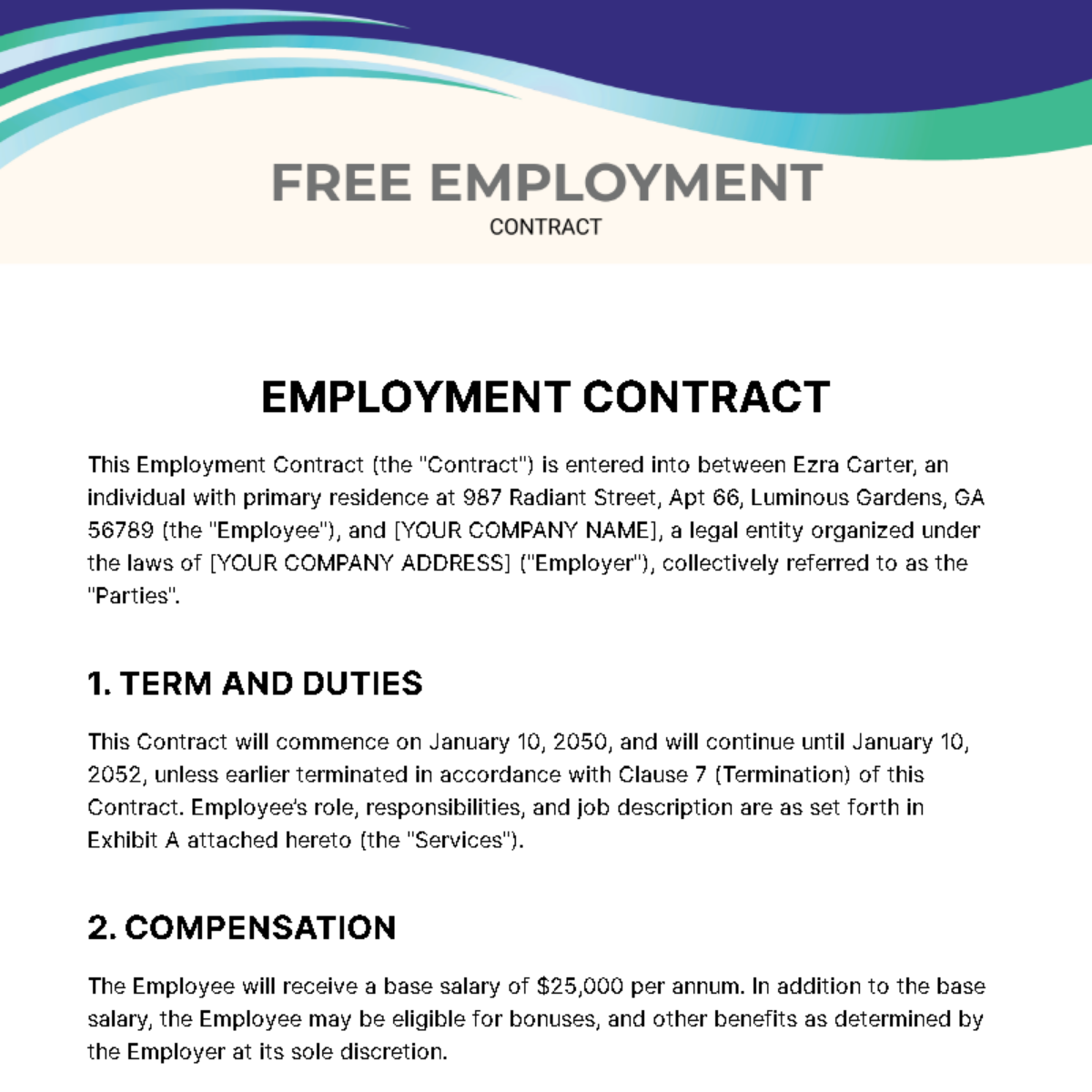 Employment Contract Template - Edit Online & Download Example ...