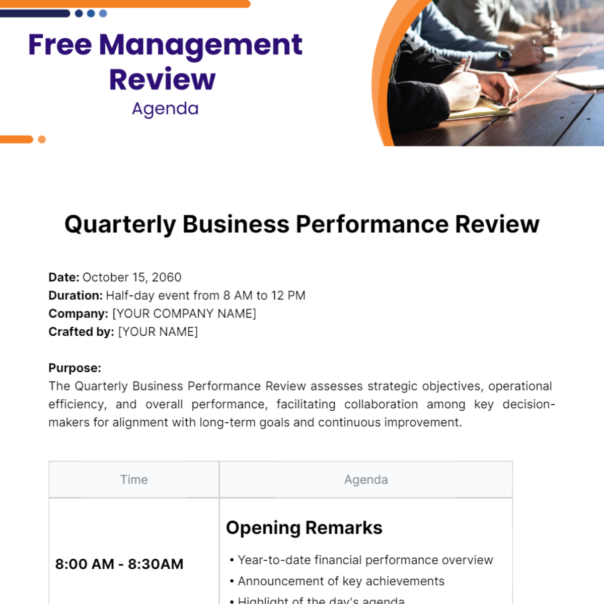 Management Review Agenda - Edit Online & Download Example