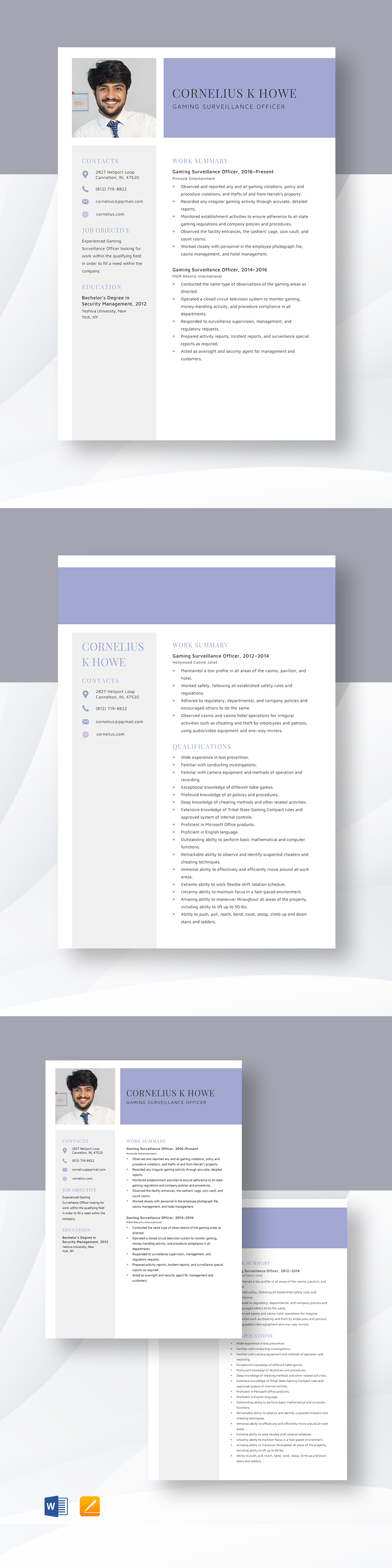Free Gaming Surveillance Officer Resume Template - Word, Apple Pages ...