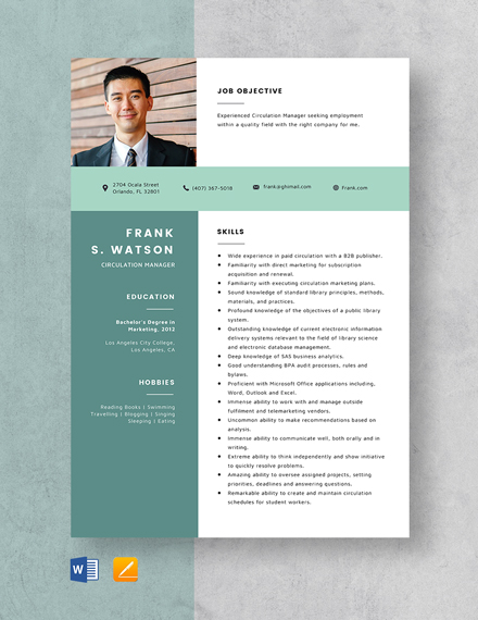 Circulation Assistant Resume - Download in Word, Apple Pages | Template.net