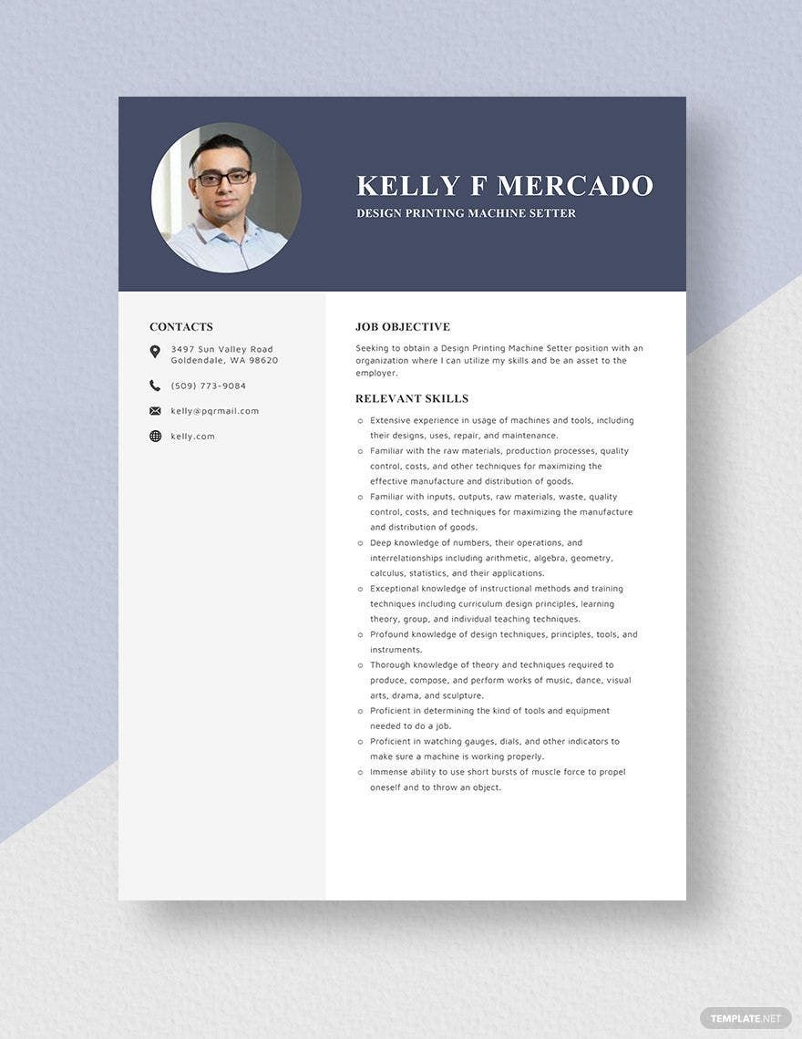 Design Printing Machine Setter Resume Word Apple Pages Template