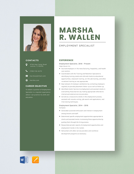 Free Employment and Recruitment Specialist Resume - Download in Word ...