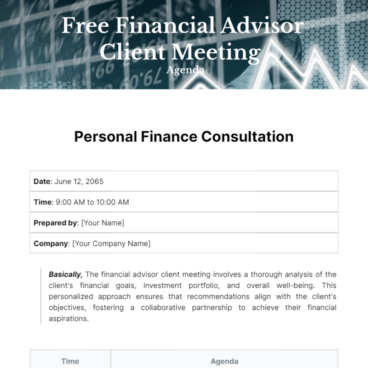Free Financial Advisor Client Meeting Agenda Template To Edit Online
