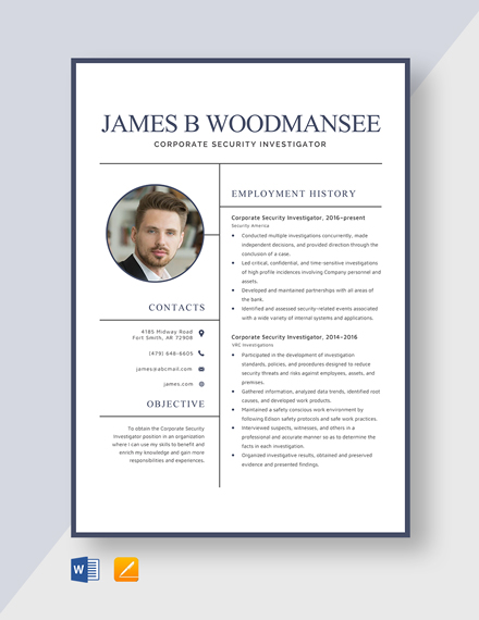 Corporate Fraud Investigator Resume - Download in Word, Apple Pages ...