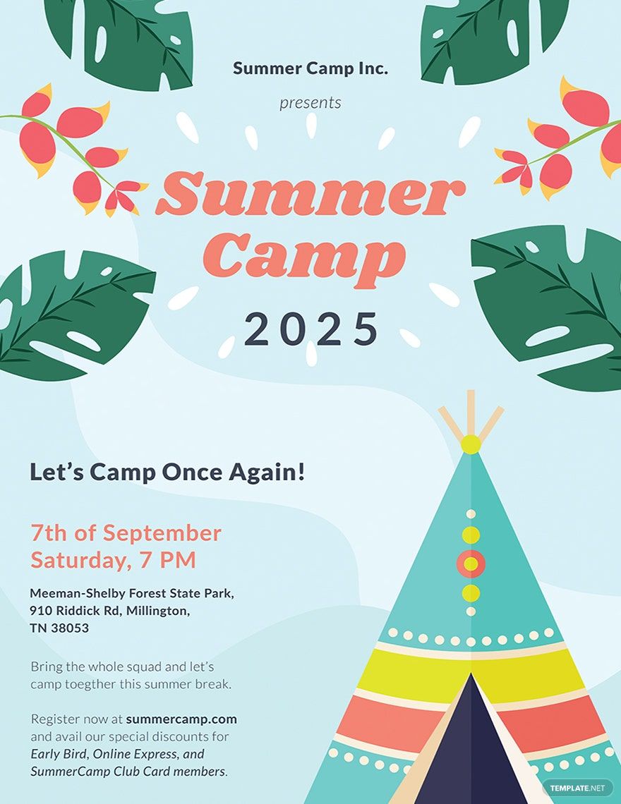 Summer Camp Poster Template Illustrator PSD Template