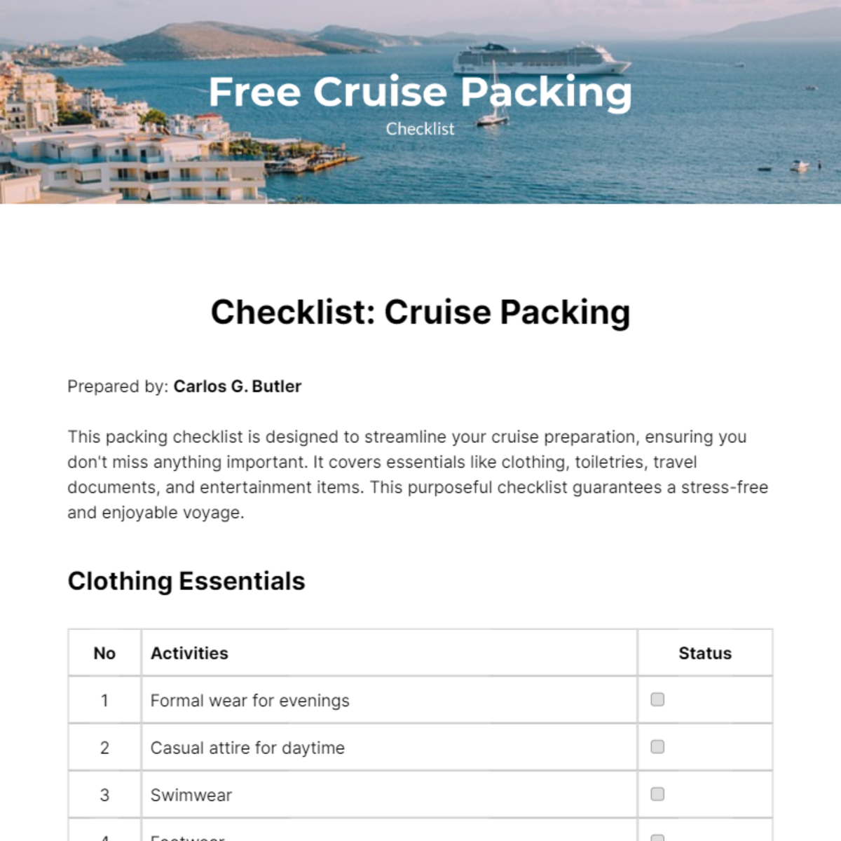Cruise Packing Checklist