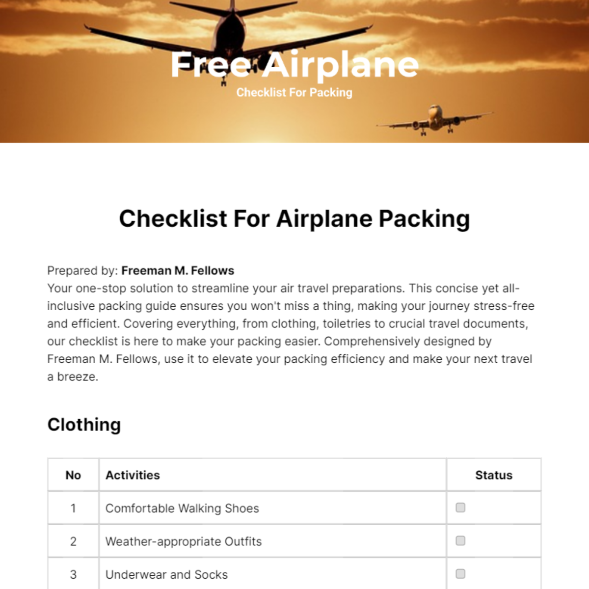 Airplane Checklist For Packing