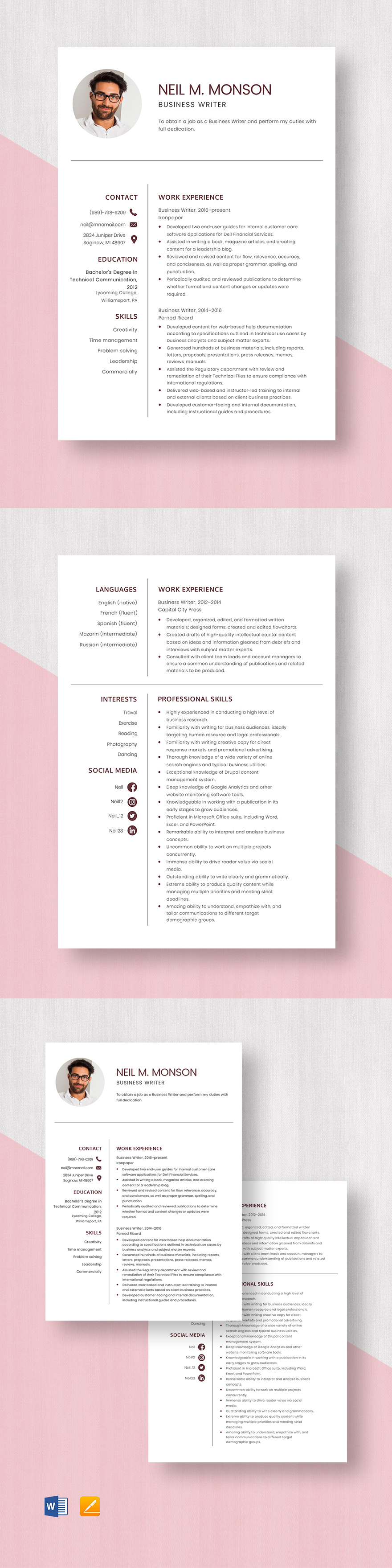 Free Creative Writer Resume Template - Word, Apple Pages | Template.net