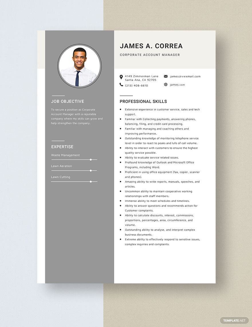 Corporate Account Manager Resume Download In Word Apple Pages 