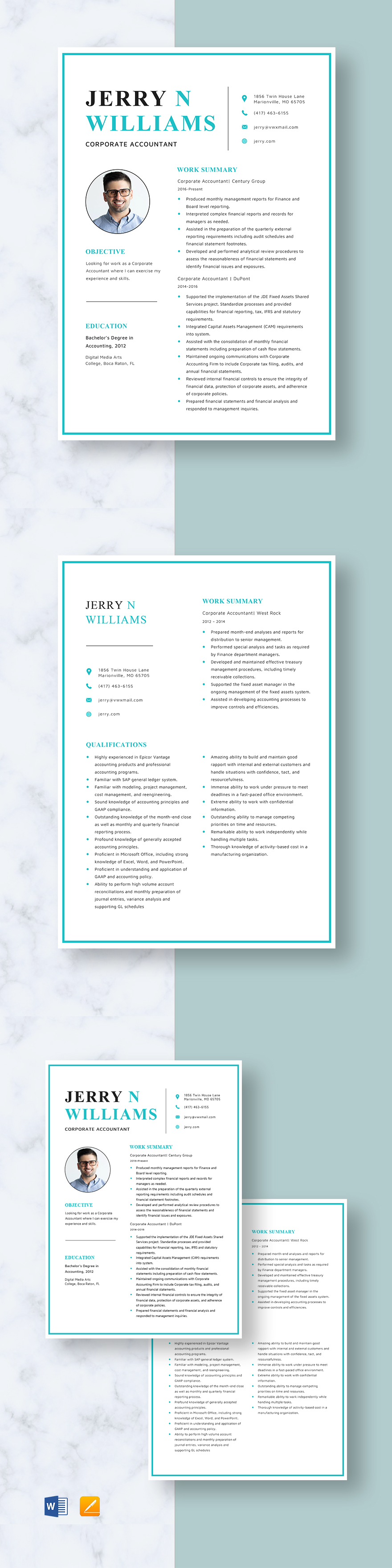Corporate Accountant Resume Template - Word, Apple Pages | Template.net