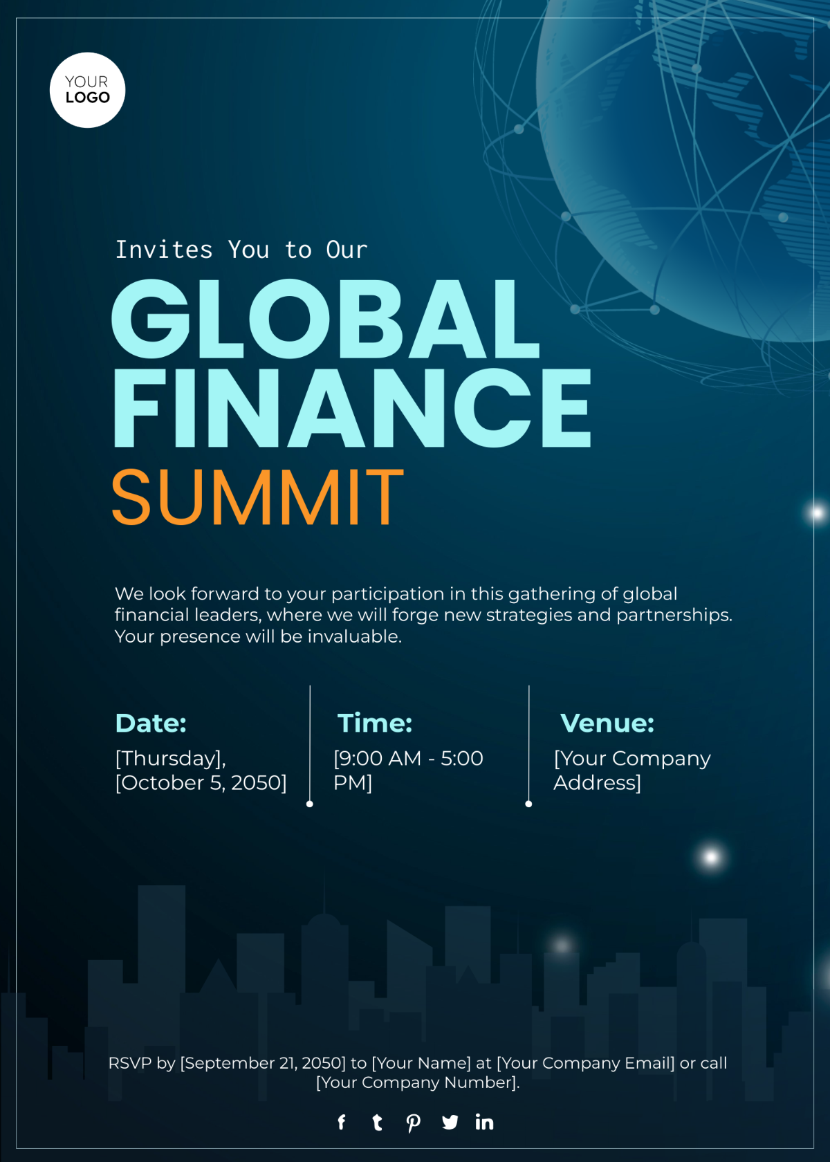 Global Finance Summit Invitation Card Templates - Edit Online ...