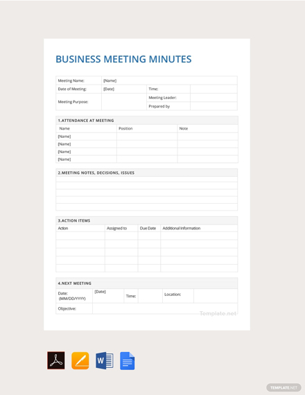 FREE Small Business Meeting Minutes Template PDF Word Apple Pages 