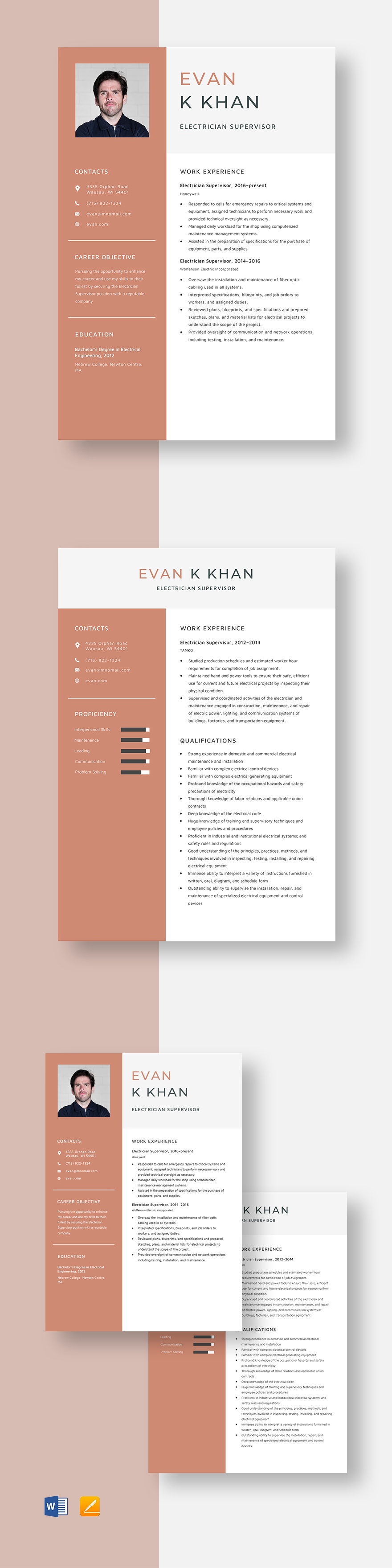 Electrician Supervisor Resume Template - Word, Apple Pages | Template.net