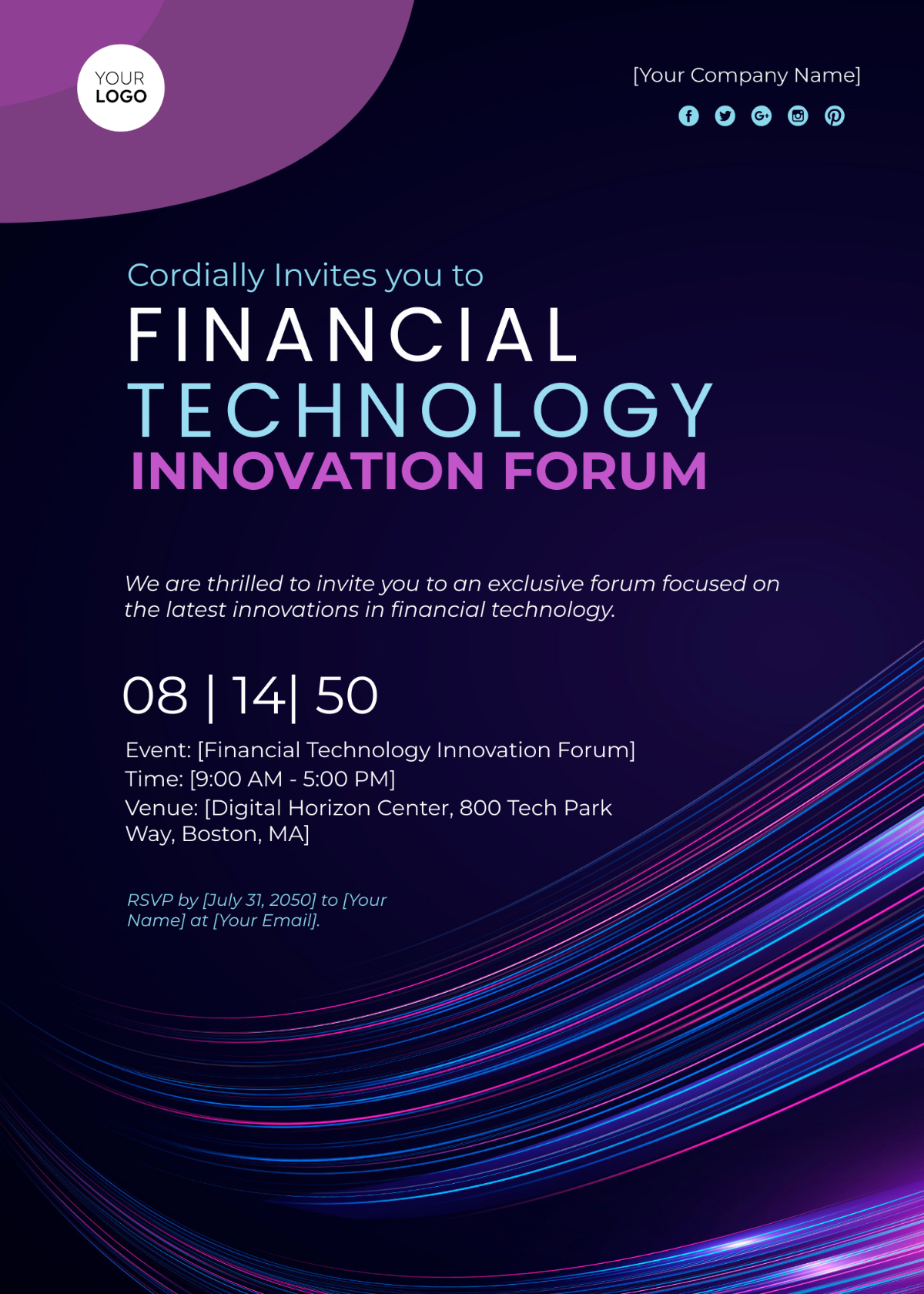 Financial Technology Innovation Forum Invitation Card Template - Edit ...