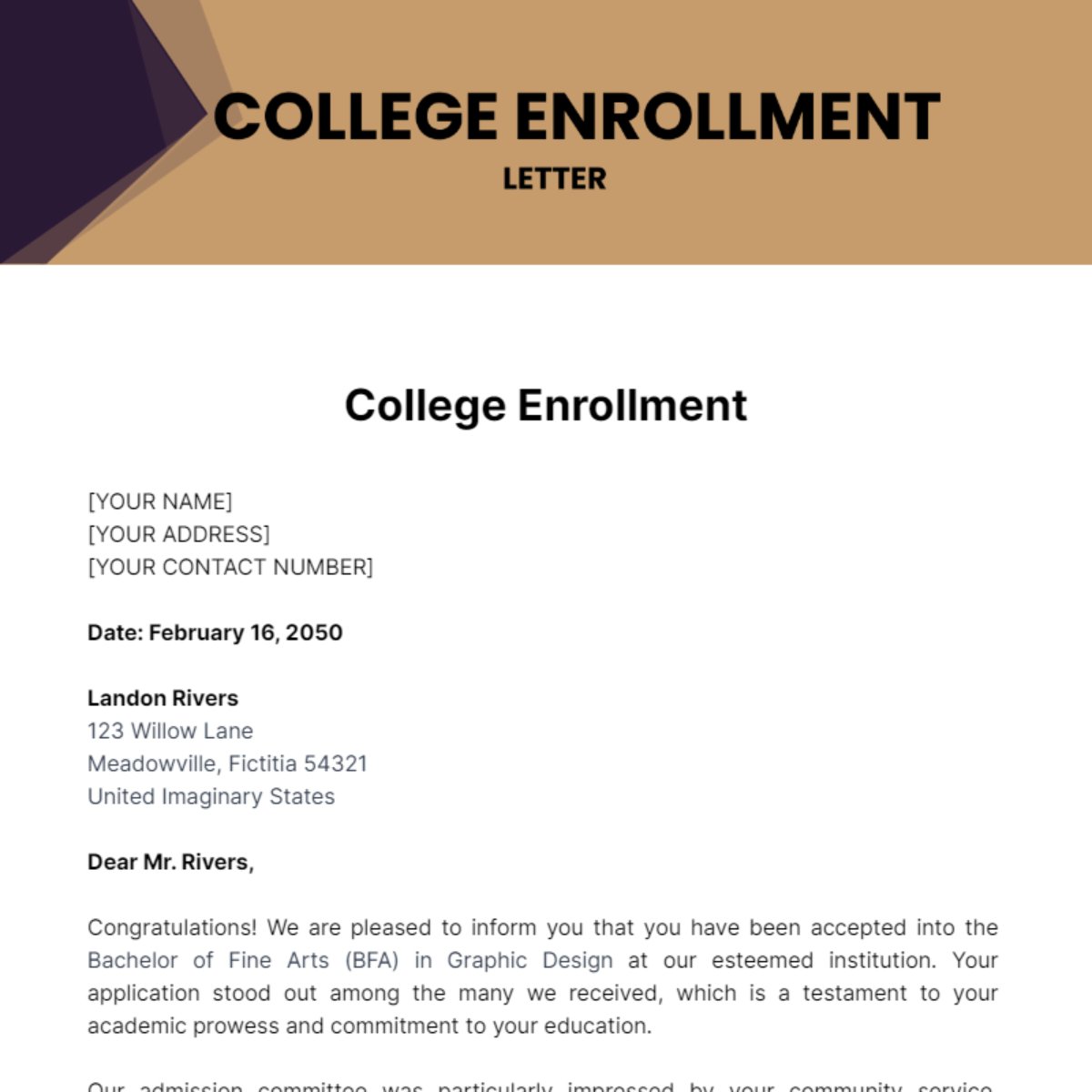 College Enrollment Letter