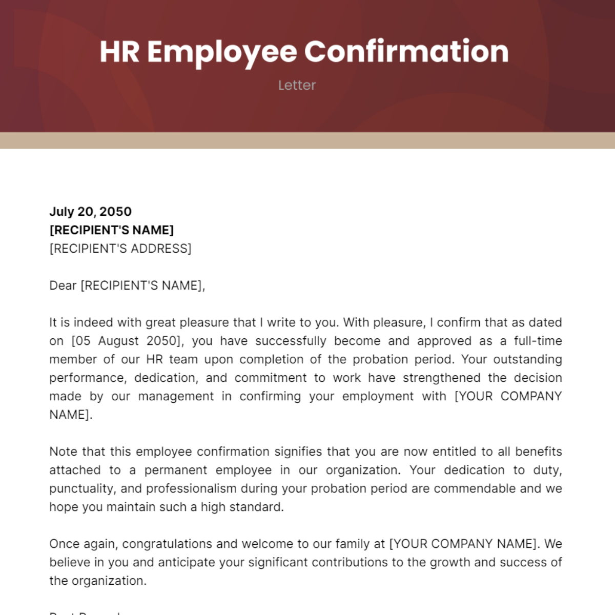 HR Employee Confirmation Letter Template Edit Online Download