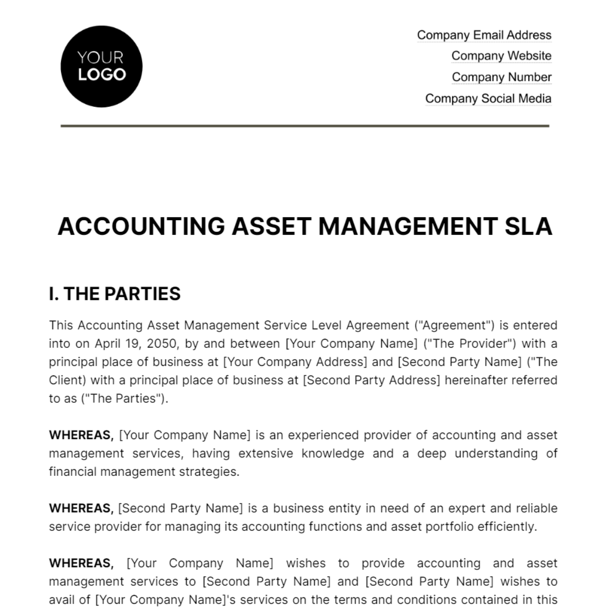 Accounting Asset Management SLA Template - Edit Online & Download ...