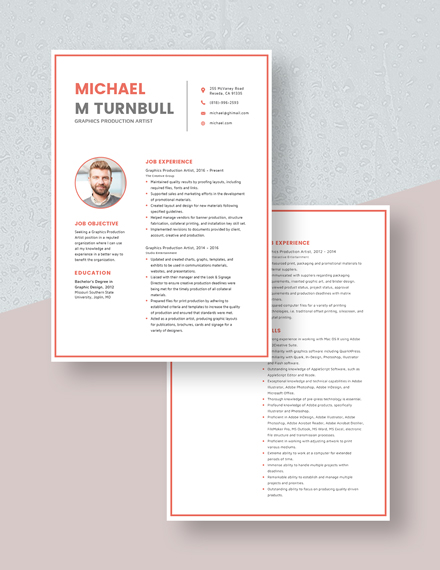 Graphics Production Artist Resume Template Word Apple Pages 