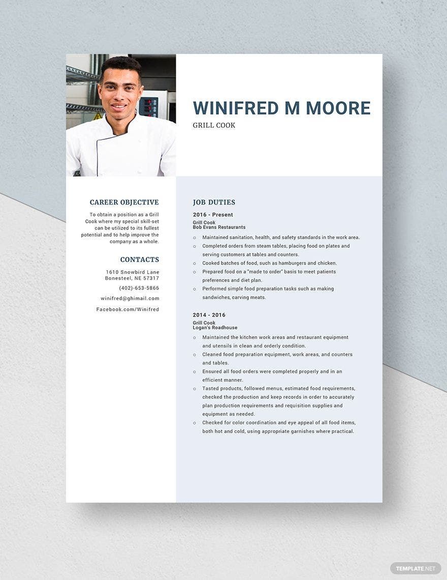 Free Grill Cook Resume Download In Word Apple Pages Template