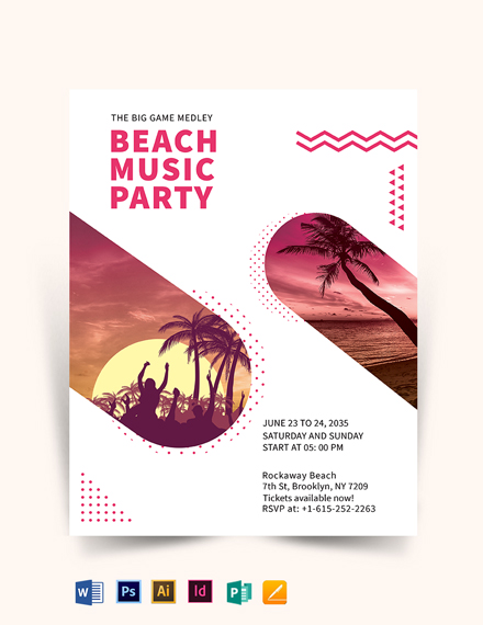 Beach Party Flyer Template - Illustrator, InDesign, Word, PSD ...