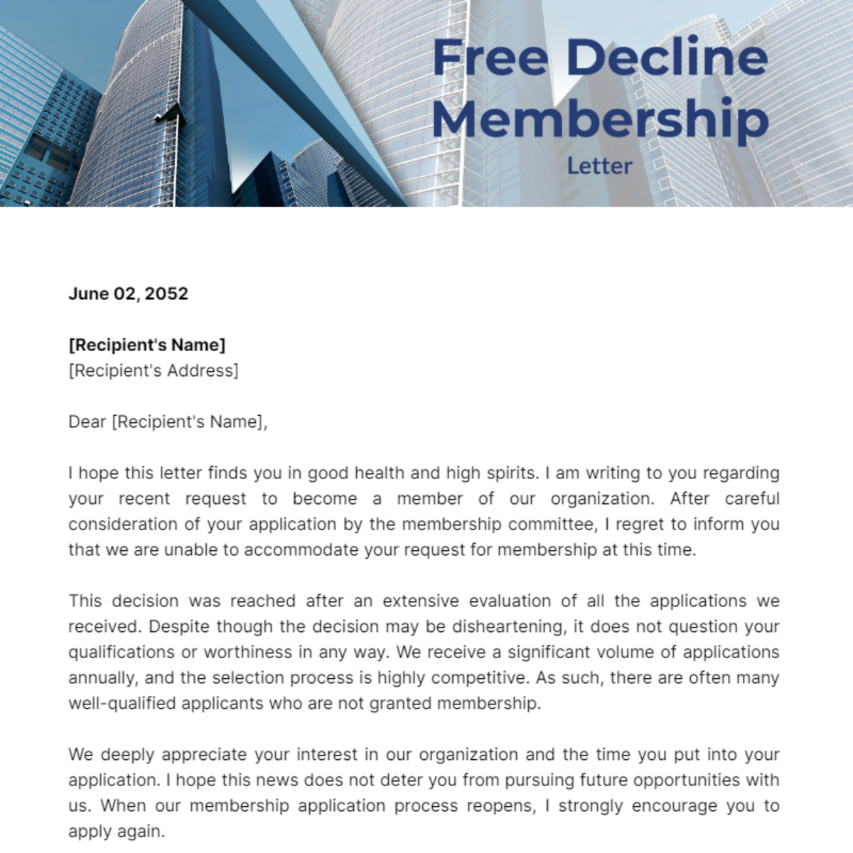 Decline Membership Letter Template - Edit Online & Download Example
