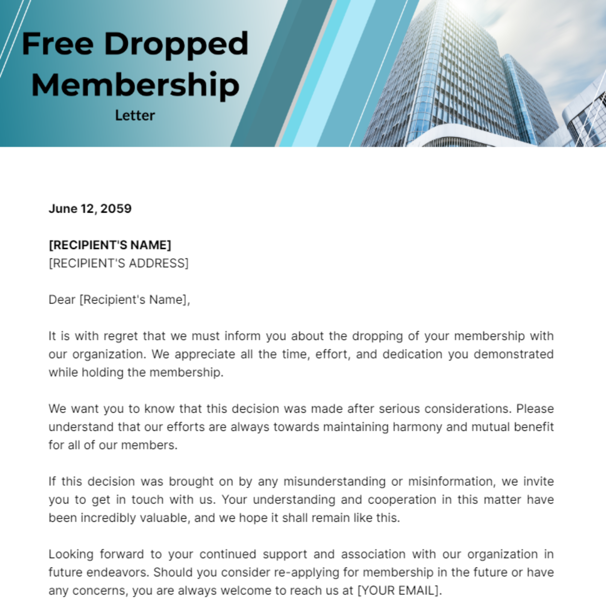 Dropped Membership Letter Template - Edit Online & Download Example