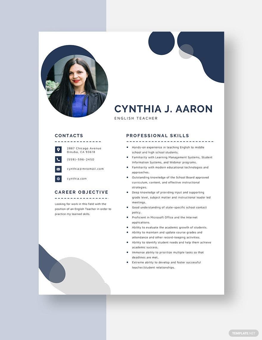 Free English Teacher Resume Download In Word Apple Pages Template