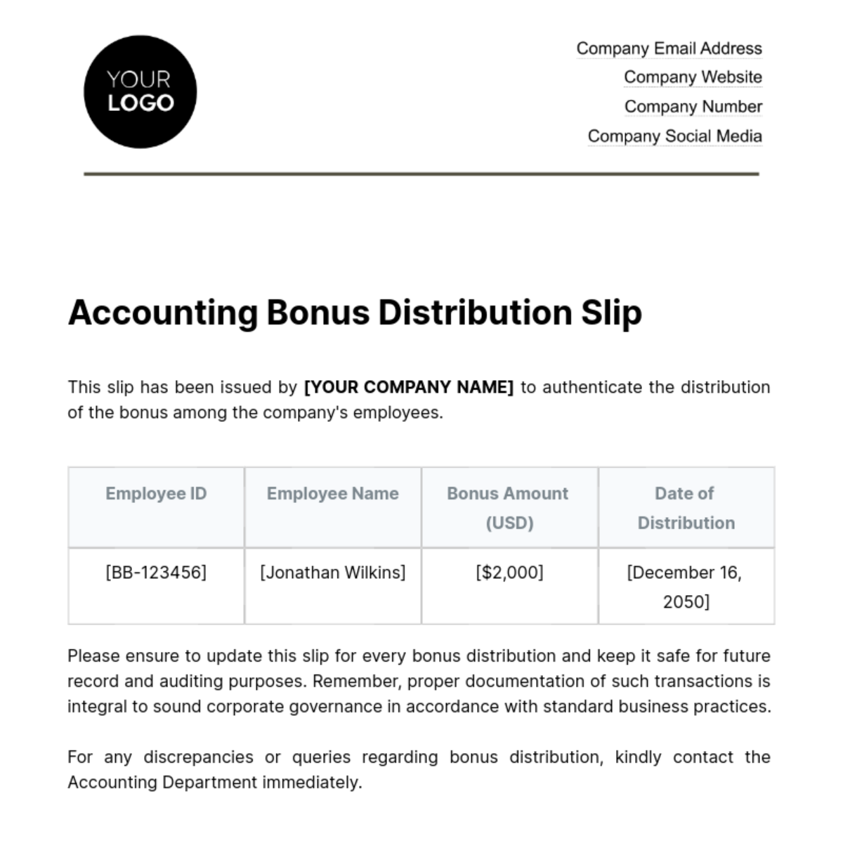 Accounting Bonus Distribution Slip Template - Edit Online & Download ... Accounting Bonus Distribution Slip Template - Edit Online & Download ...