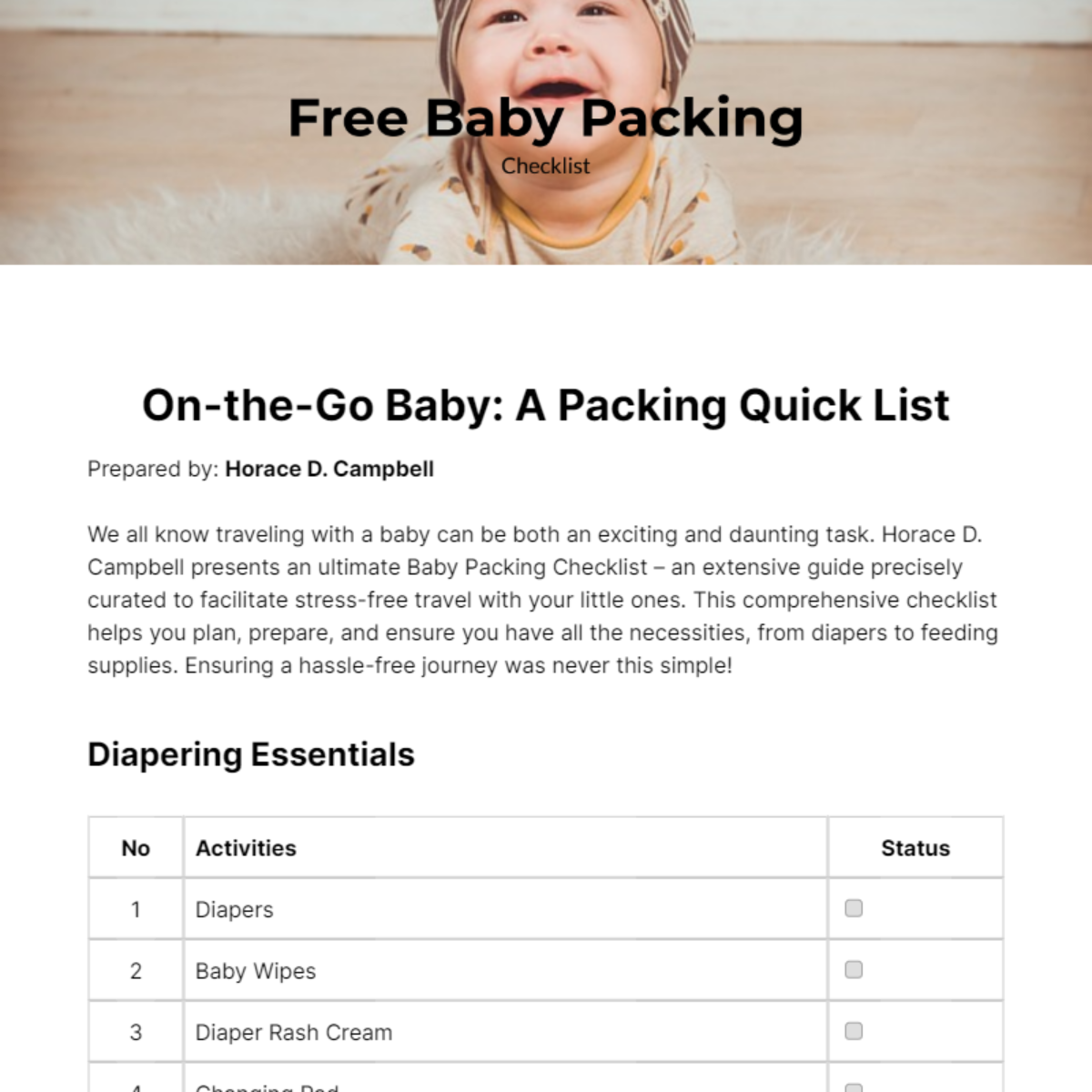Baby Packing Checklist Template - Download