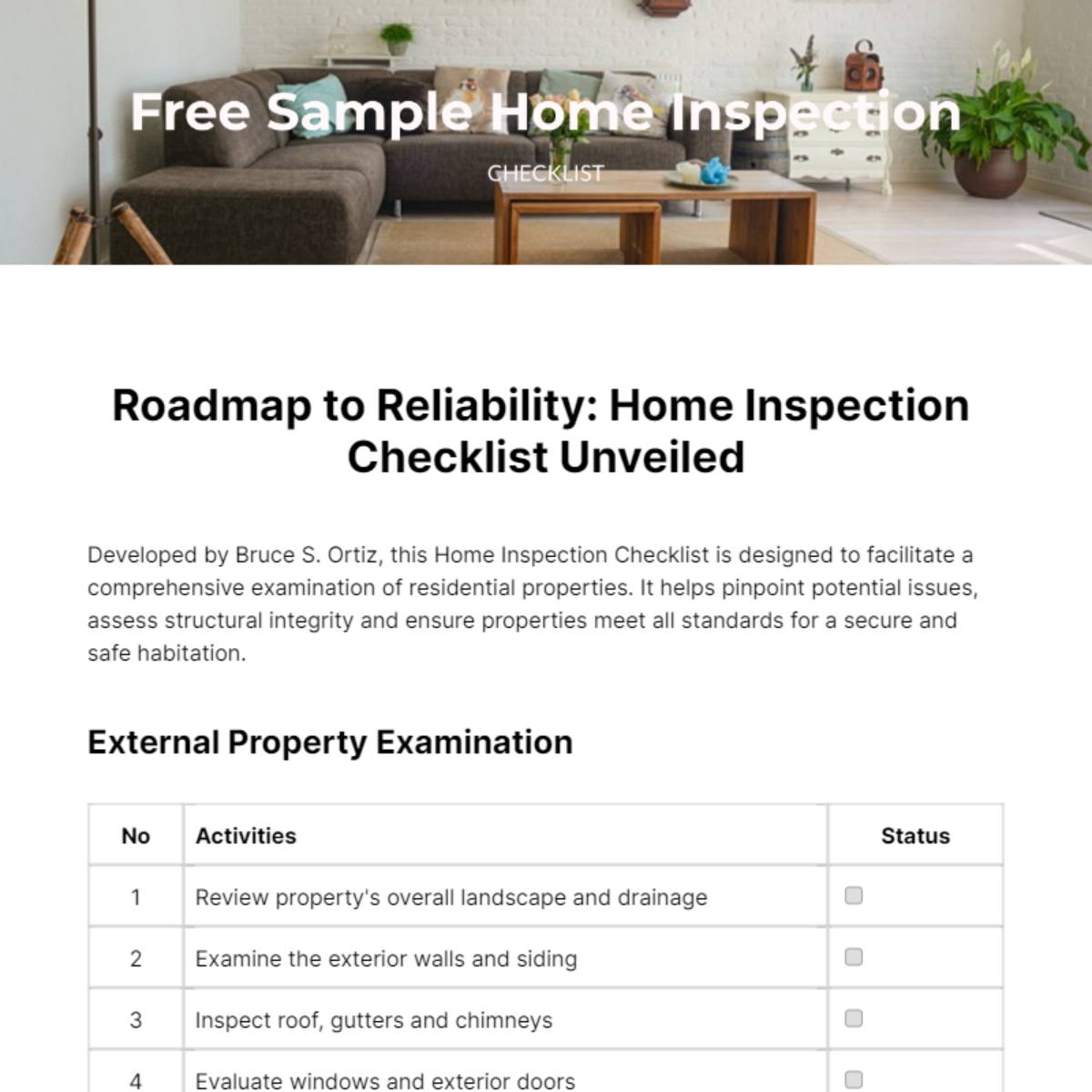 Sample Home Inspection Checklist Template - Edit Online & Download ...