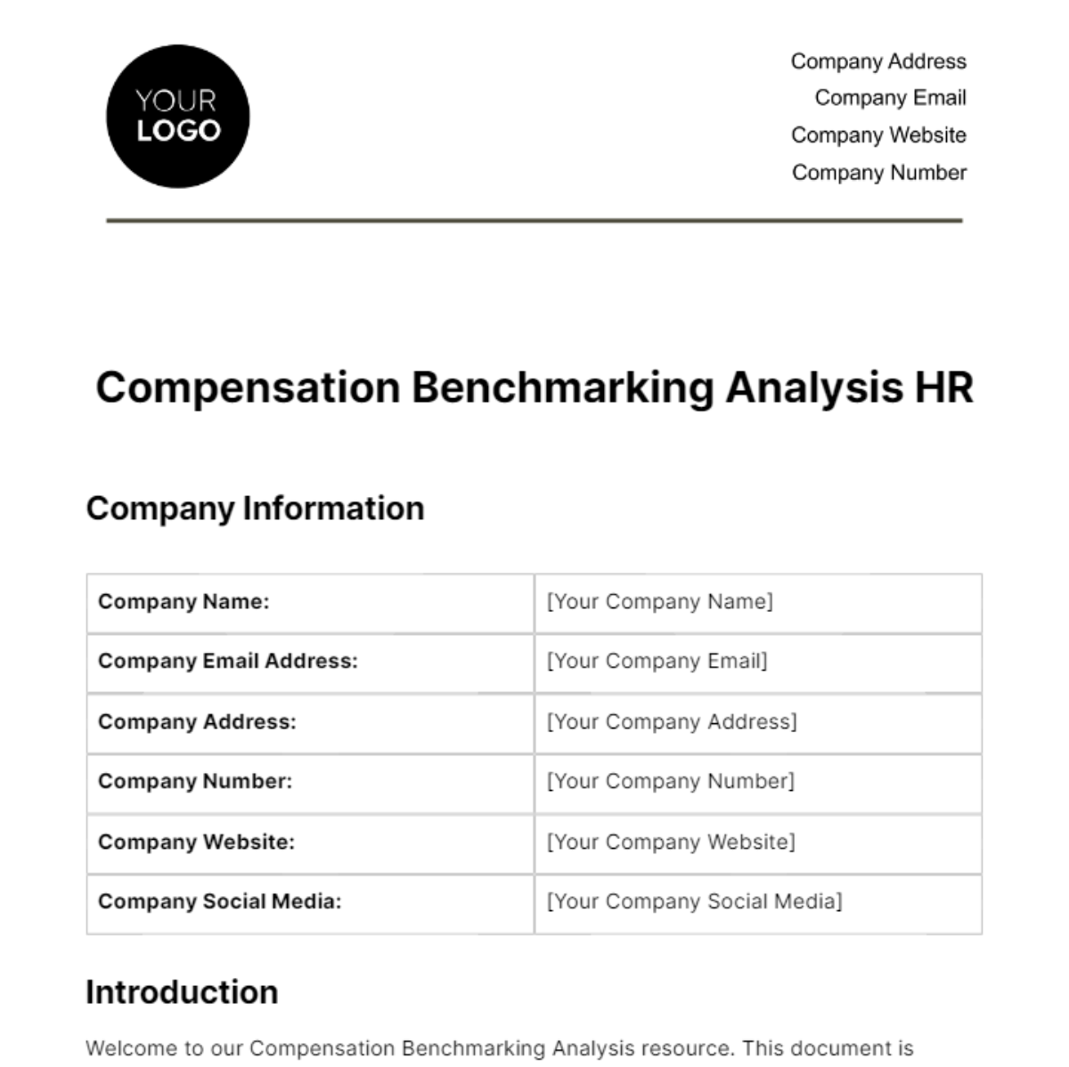Compensation Benchmarking Analysis HR Template - Edit Online & Download ...