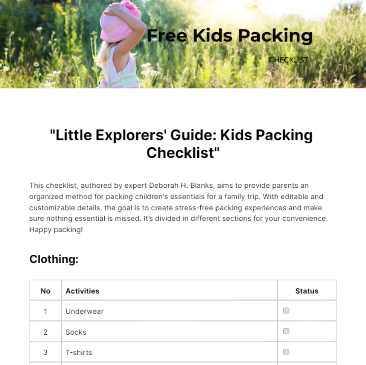 Kids Packing Checklist