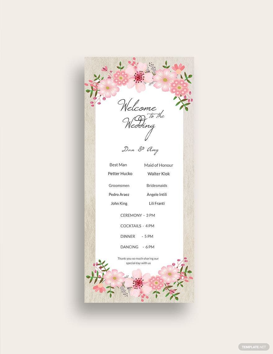 Vintage Floral Wedding Program Card Template Download In Word 