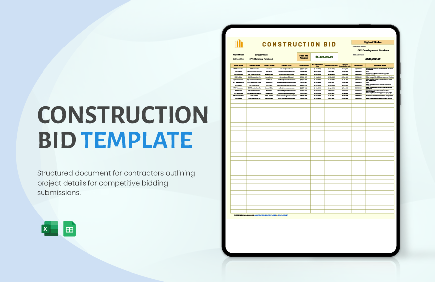 Editable Bid Templates In Excel To Download