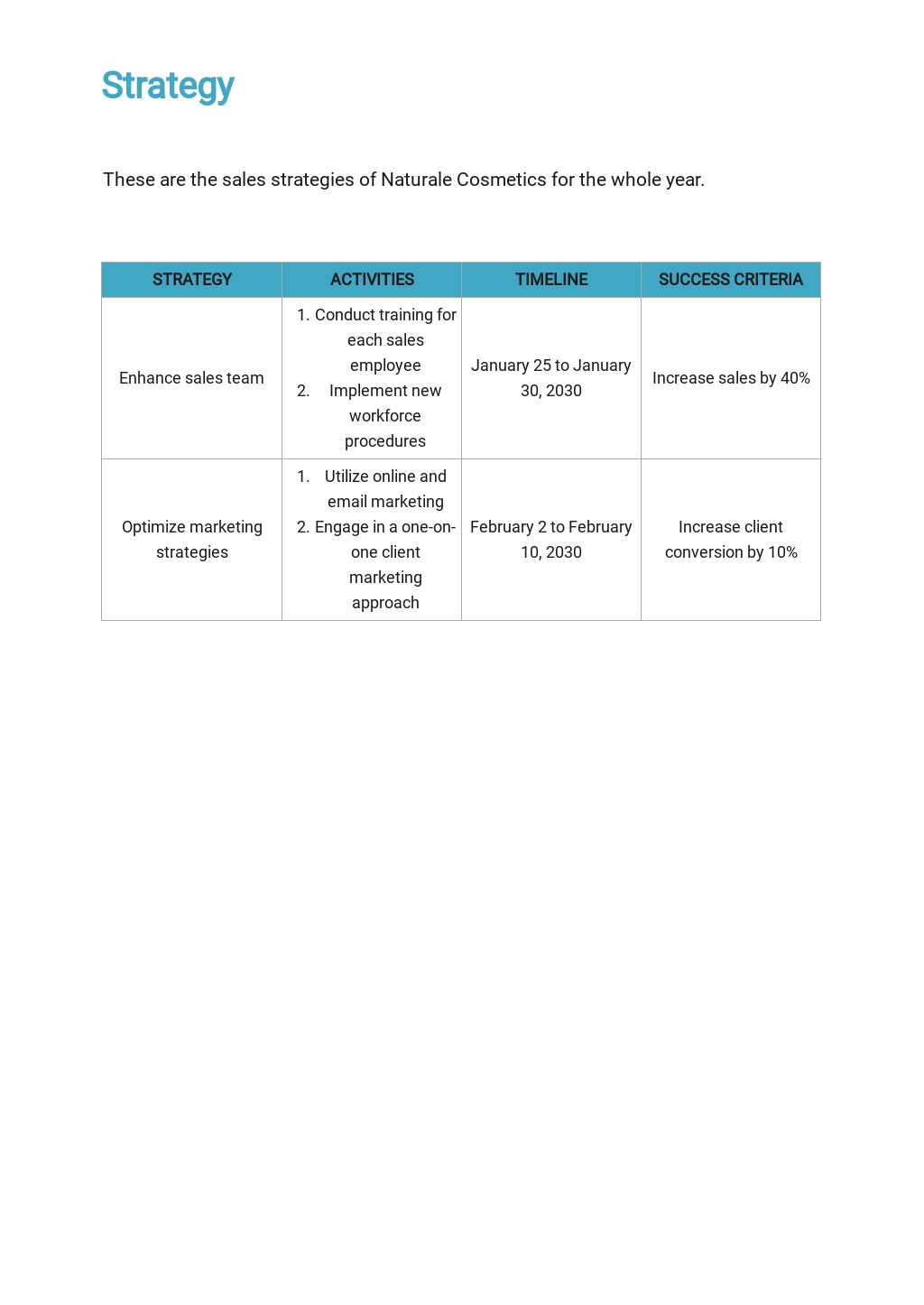 Basic Sales Plan Template in Google Docs, Word, Apple Pages, PDF ...