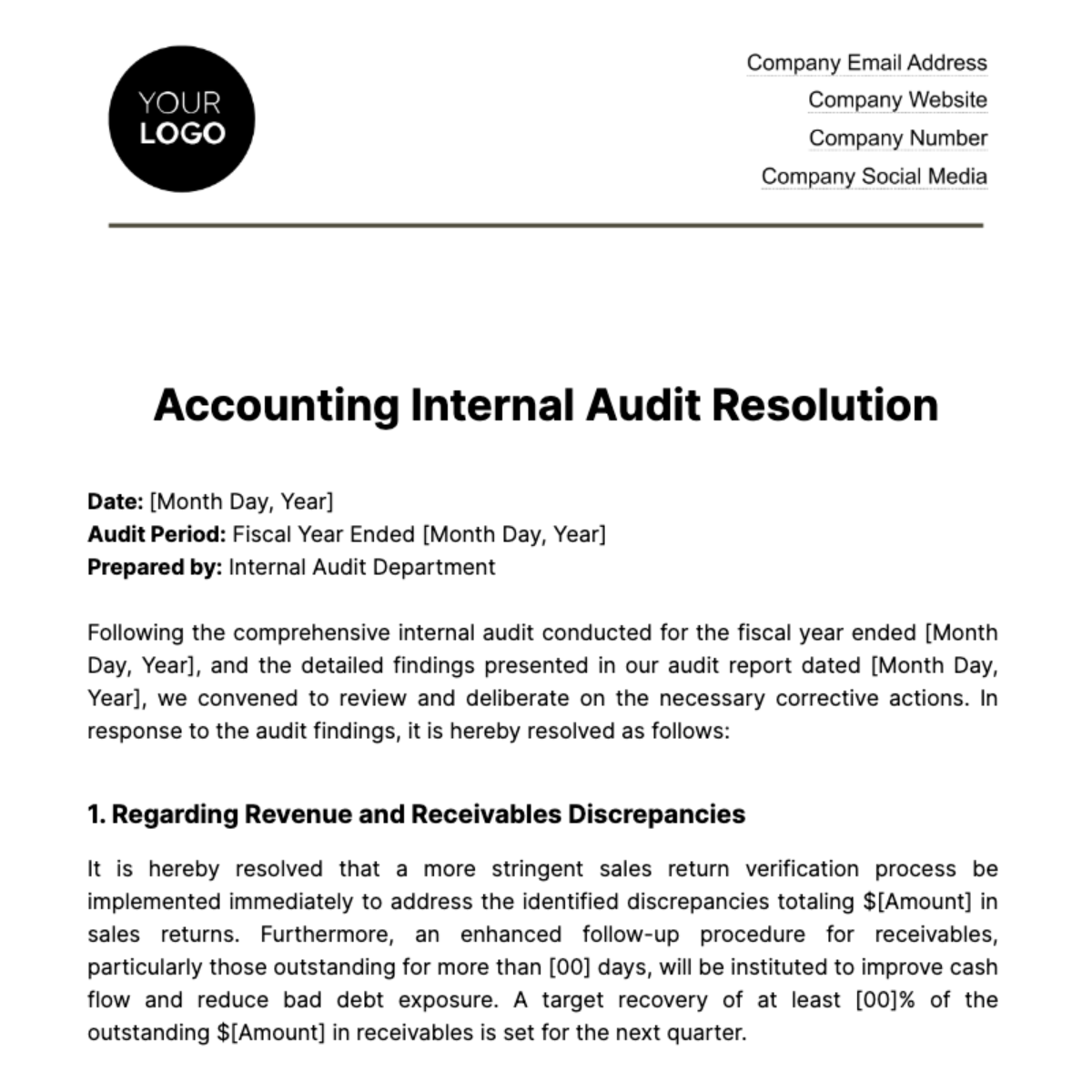 Accounting Internal Audit Resolution Template - Edit Online & Download Example | Template.net