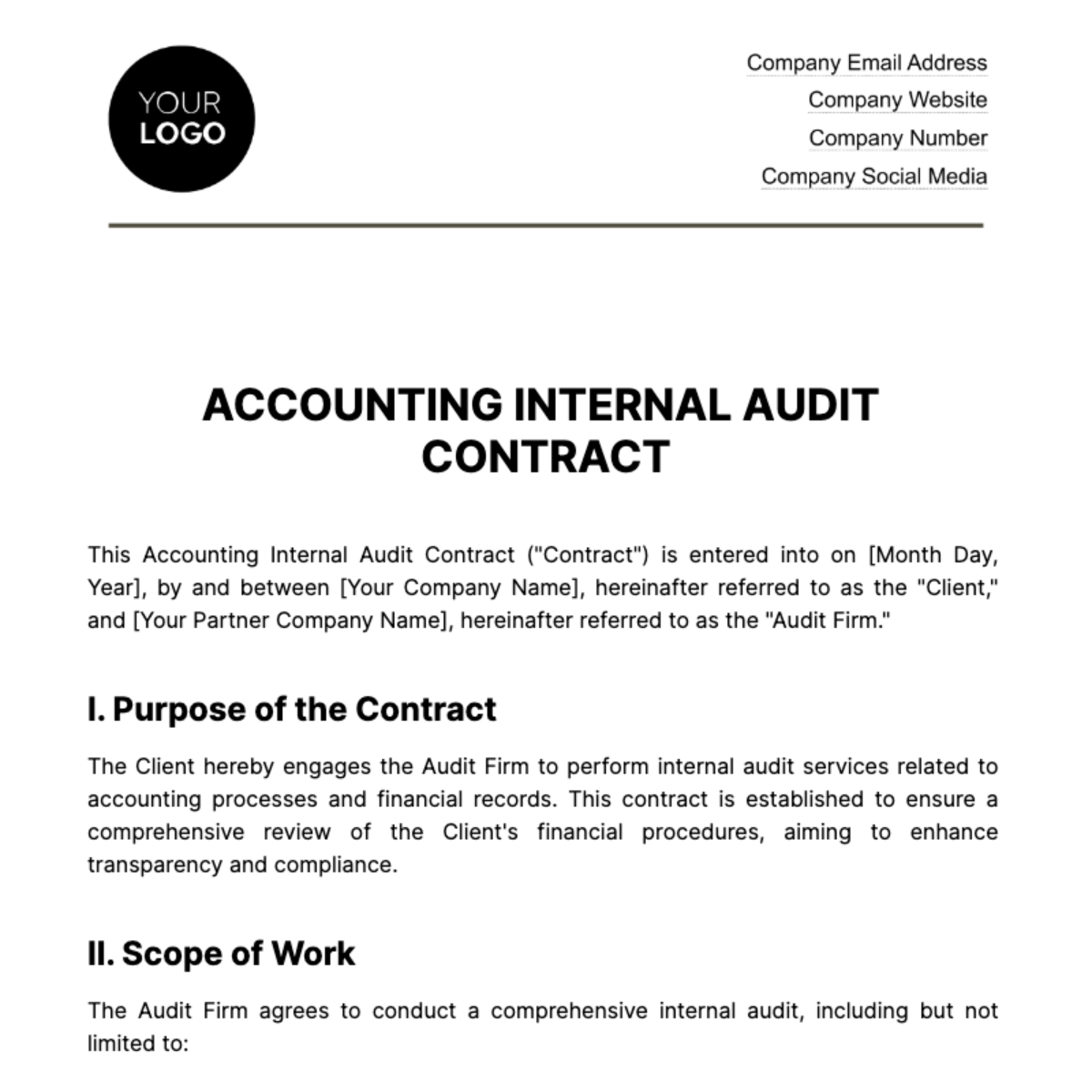 Accounting Internal Audit Contract Template - Edit Online & Download ...