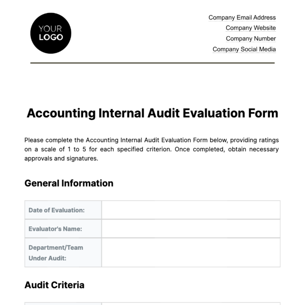 Accounting Internal Audit Evaluation Form Template - Edit Online ...