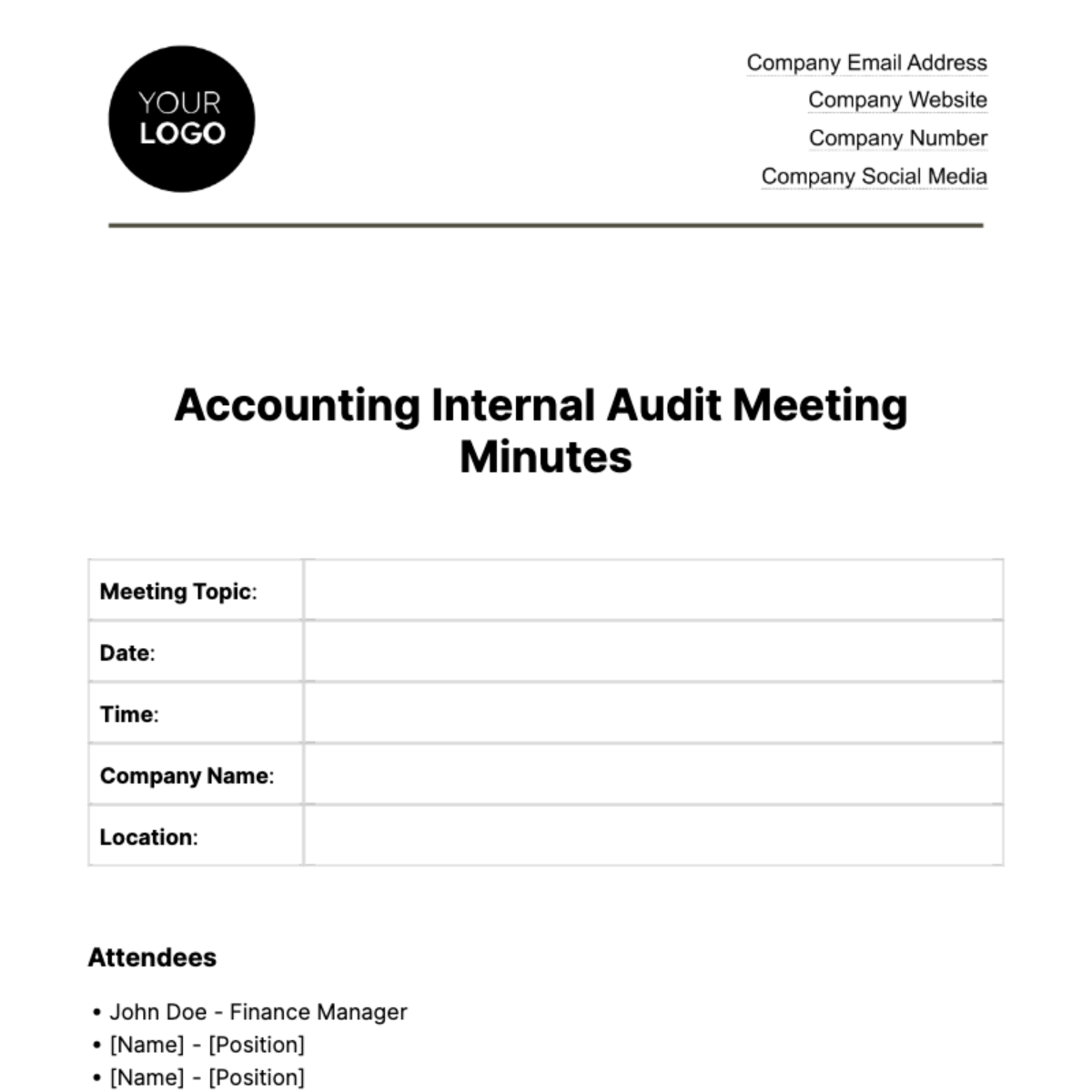 Accounting Internal Audit Meeting Minute Template - Edit Online ...