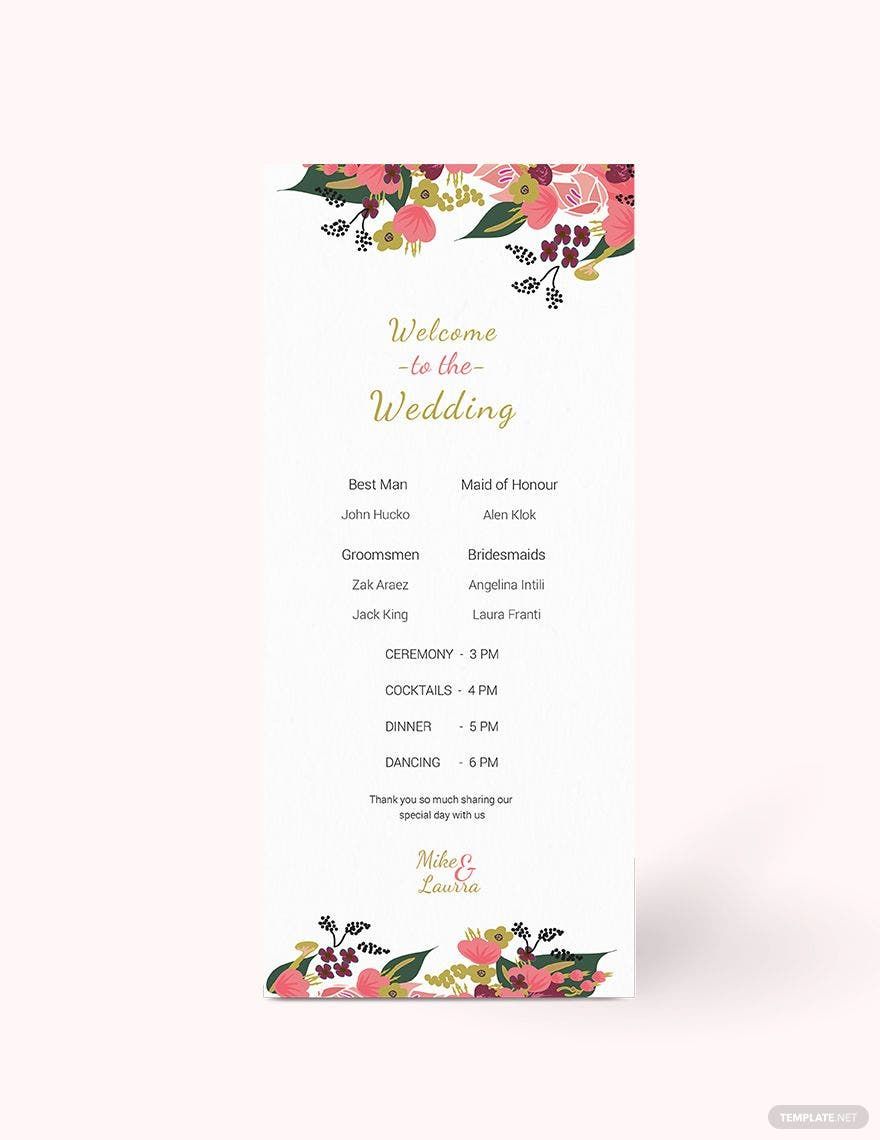 Pink Floral Wedding Program Card Template Download In Word 