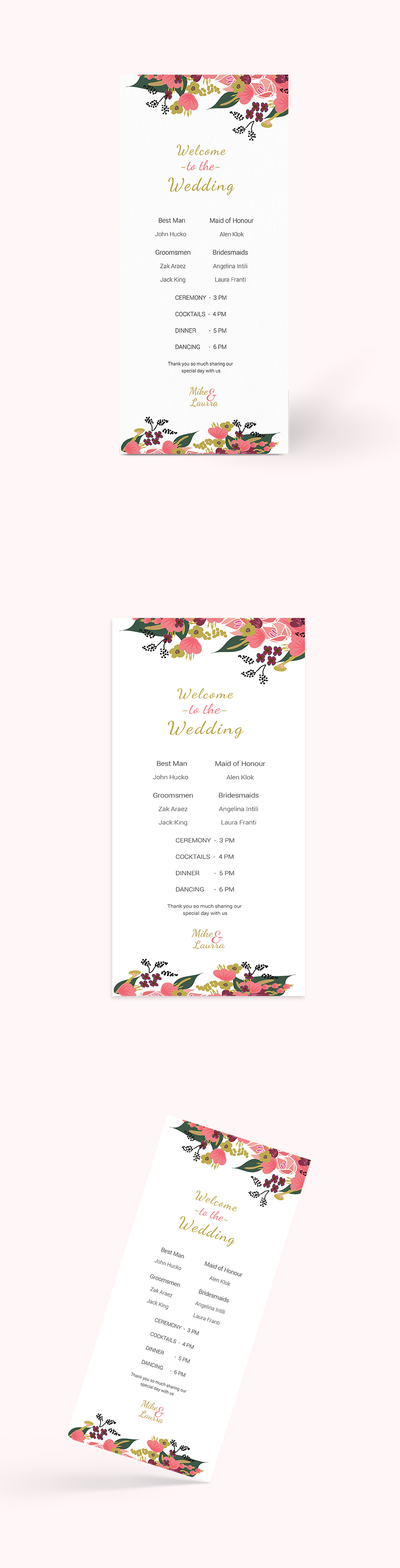 Pink Floral Wedding Details Card Template - Illustrator, InDesign, Word ...