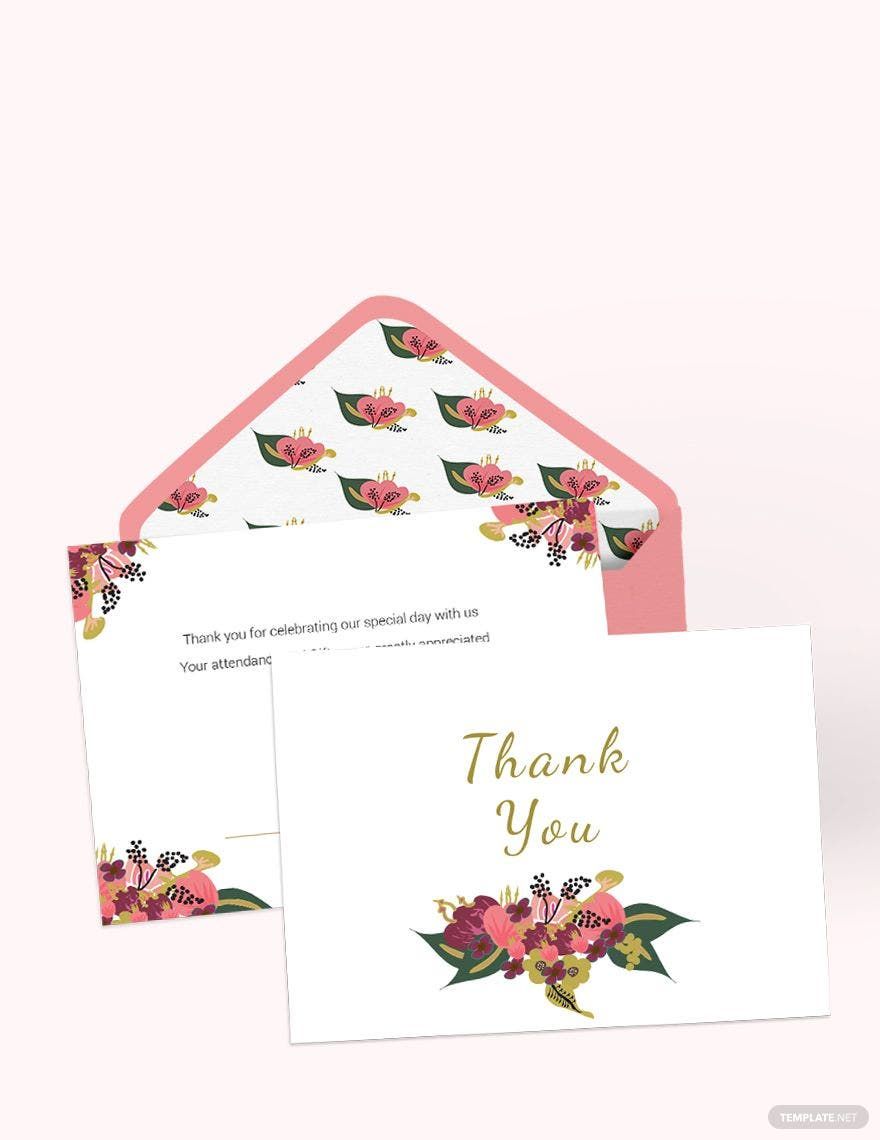 Pink Floral Wedding Thank You Card Template Illustrator InDesign 