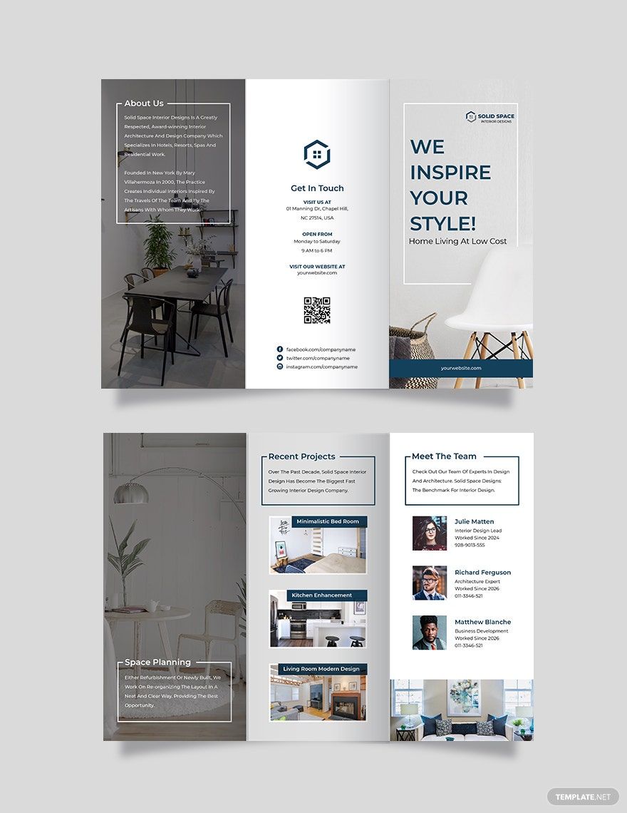 Interior Architect Tri fold Brochure Template Google Docs 