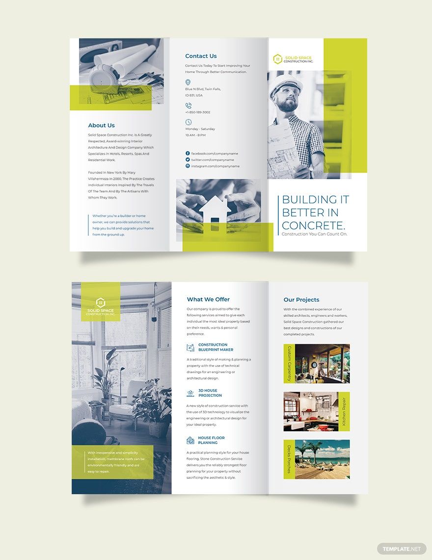 Modern Construction Tri Fold Brochure Template Download In Word 