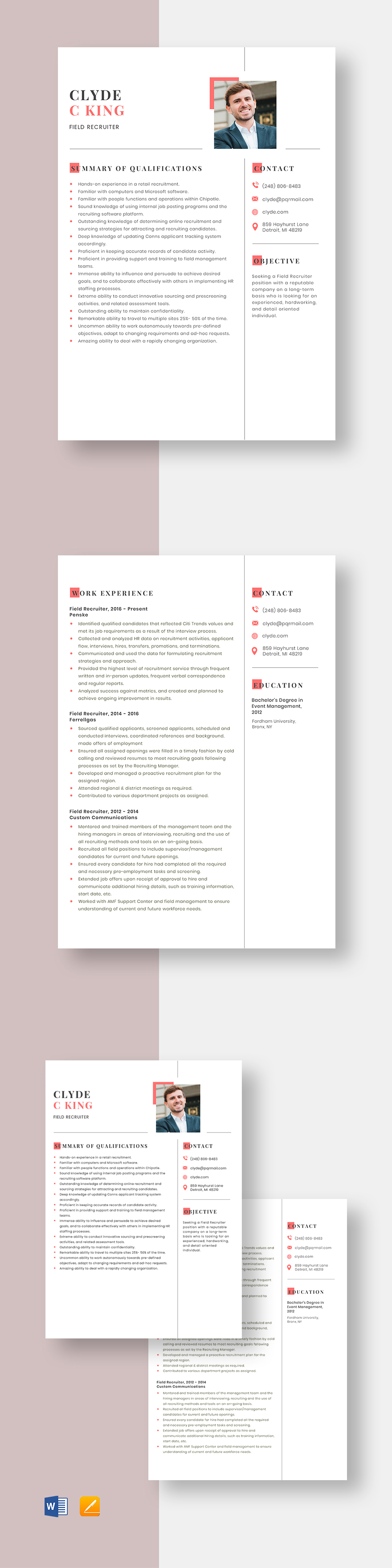 Free Field Recruiter Resume Template - Word, Apple Pages | Template.net
