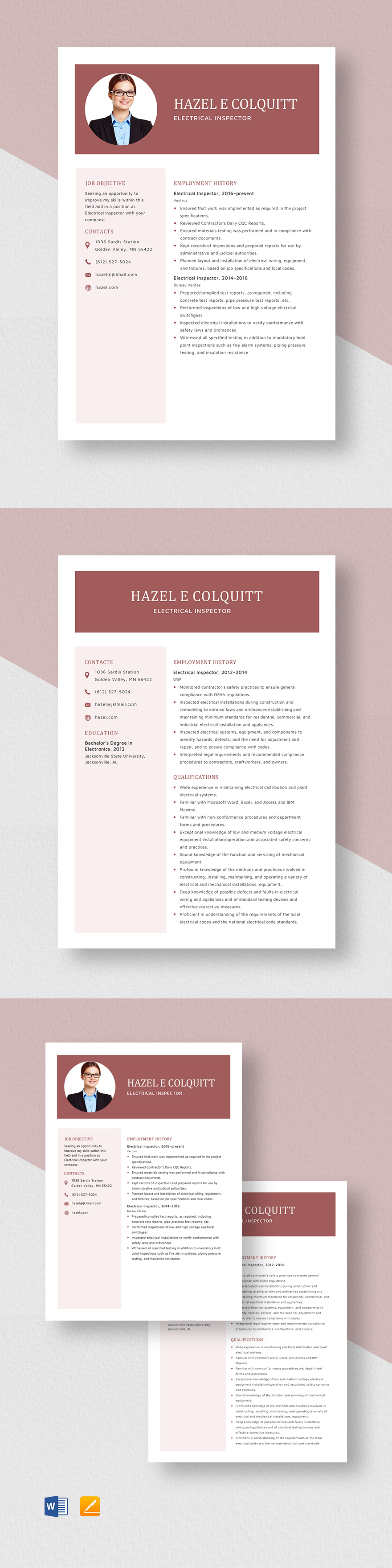 Electrical Engineer Resume Template - Illustrator, Word, Apple Pages ...