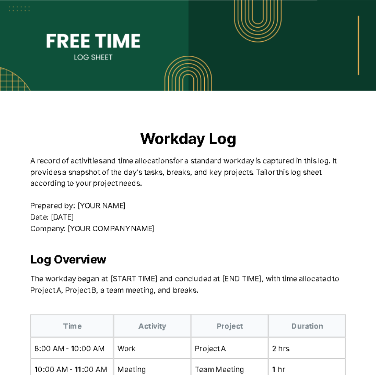Time Log Sheet Template - Edit Online & Download Example | Template.net